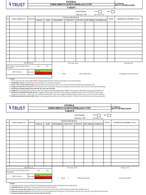 Trust F General 46 R0 Form Orientasi Unit Tahap 1 1 Pdf