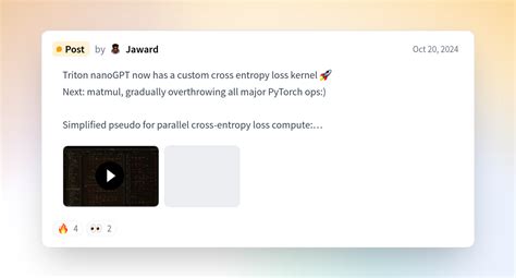 Jaward On Hugging Face Triton NanoGPT Now Has A Custom Cross Entropy Loss Kernel Next Matmul