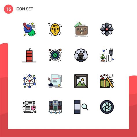 Set Of 16 Vector Flat Color Filled Lines On Grid For Geography Design Ufo Flower Folder Editable