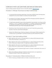 Post Lab Questions Docx EXERCISE POST LAB QUESTIONS AND REFLECTIONS NOTE Some Of These