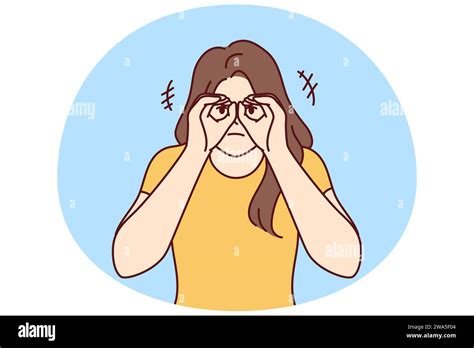 Curious Woman Looking At Screen Using Hands Instead Of Binoculars Wants