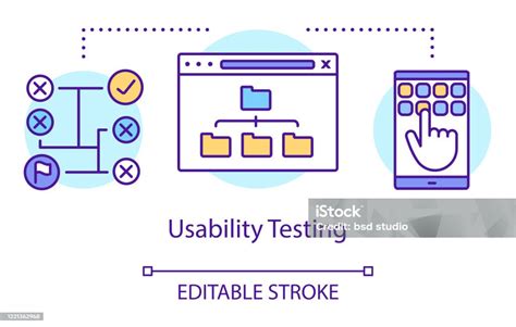 유용성 테스트 개념 아이콘입니다 실제 사용자 상호 작용 아이디어 얇은 라인 그림 소프트웨어 테스트 프로세스 문제 및 문제를