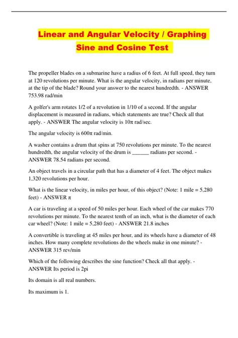 Linear And Angular Velocity Graphing Sine And Cosine Test Linear