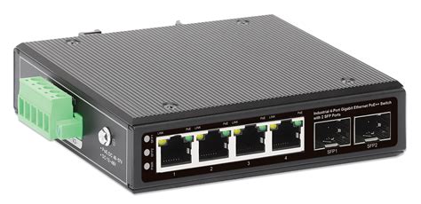 intellinet industrial 4 port gbe poe switch w 2 sfp ports 508995