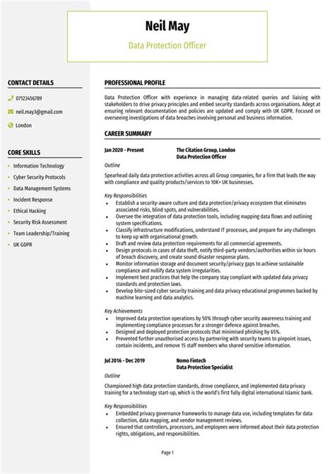 Data Protection Officer CV Example Guide Get Noticed