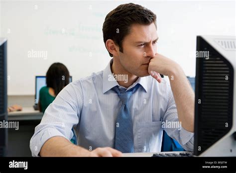 High Babe Teacher In Computer Lab Stock Photo Alamy