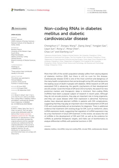 Pdf Non Coding Rnas In Diabetes Mellitus And Diabetic Cardiovascular Disease