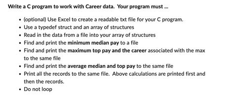 Solved Write A C Program To Work With Career Data Your Program Must