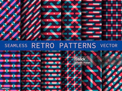 원활한 벡터 반복 기하학적 패턴의 집합 투명 한 효과 요소와 복고풍 스타일 60의 배경 디자인 직물 직물 포장 커버 광고 배너 등을 위해 1970 1979 년에 대한 스톡