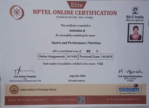 Happy To Complete Nptel Certification Course On Sports And Performance