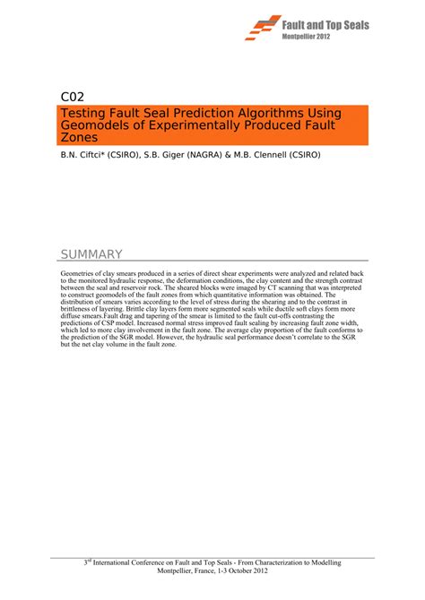Pdf Testing Fault Seal Prediction Algorithms Using Geomodels Of