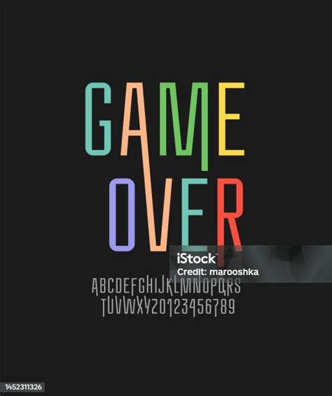 압축 된 게임 글꼴 좁은 알파벳 현대 문자 및 숫자 디자인 로고 영화 배너 시네마 포스터 헤더 제목 벡터 일러스트 레이 션 10eps 디자인에 대한 스톡 벡터 아트 및 기타