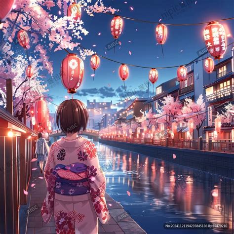 Ai创作图新年氛围贺图 日系插图 唯美樱花夜景 插图配图壁纸美图 花灯初起 花好月圆贺图 提灯笼的少女 赏烟花插画 唯美治愈画面 日系动漫 动漫灯会 日系风景插画 日系插画插画 日系卡通插画