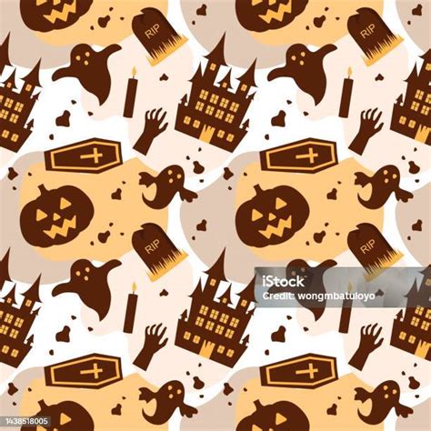 할로윈 마녀 유령의 집 호박 또는 박쥐와 함께 할로윈 원활한 패턴 디자인 템플릿 손으로 그린 만화 플랫 일러스트 레이 션 거미에 대한 스톡 벡터 아트 및 기타 이미지