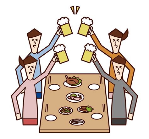 飲み会で乾杯する人たち（男女）のイラスト フリーイラスト素材集 Kukukeke