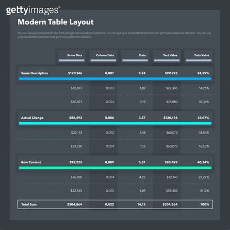 Modern Table Layout Template With A Total Sum Row Dark Version
