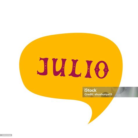 영어 번역 7 월 멕시코 스타일의 글자로 만든 스페인어 단어 훌리오가 있는 만화 말풍선 레이블 텍스트 인용문 느낌표 평면 벡터 그림 0명에 대한 스톡 벡터 아트 및 기타