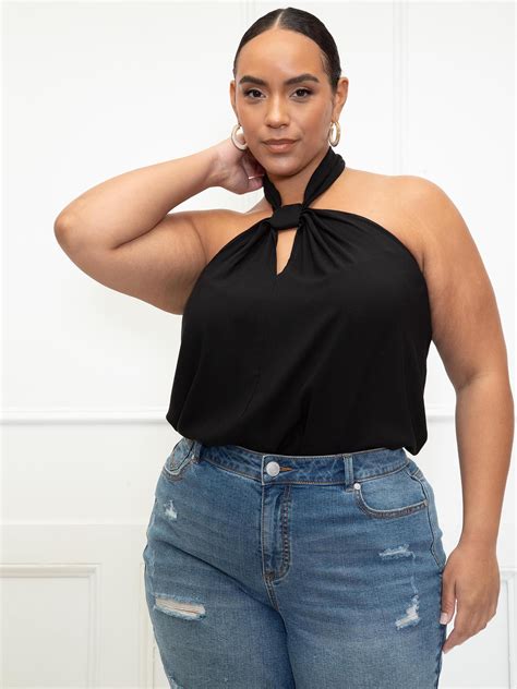 Eloquii Elements Womens Plus Size Solid Halter Top