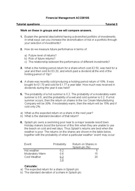 Tutorial 3 Combined 2021 Financial Management ACC Tutorial Questions