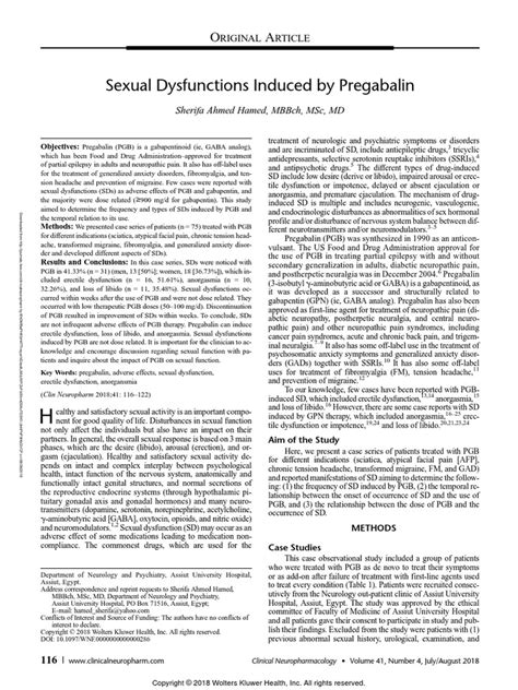 Sexual Dysfunctions Induced By Pregabalin Pdf Selective Serotonin Reuptake Inhibitor