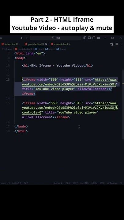 Html Iframe Autoplay And Mute Youtube Video Htmlintroduction Codewithmayur Youtube