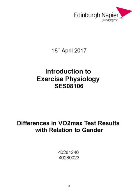 Physiology Lab Report Final 18th April 2017 Introduction To Exercise Physiology SES08106 Studocu