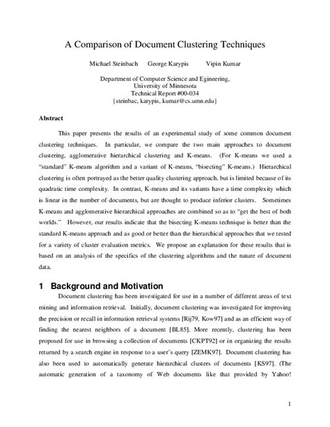 Pdf A Comparison Of Document Clustering Techniques