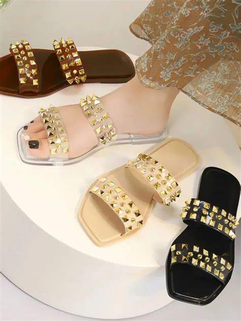 여름신발 여성용 미끄럼 방지 쪼리 플랫 바닥 리벳 외출용 패션 젤리 크리스탈 비치 샌들 여름 신상 티몬