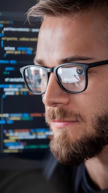 Close Up Portrait Of Software Engineer Working On Computer Line Of Code