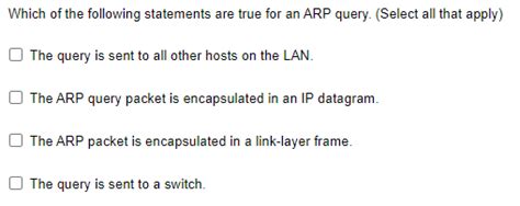 Solved Which Of The Following Statements Are True For An ARP Chegg Com