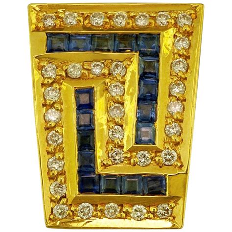 Georgios Collections 18 Karat Yellow Gold Diamond Greek Key Round Drop