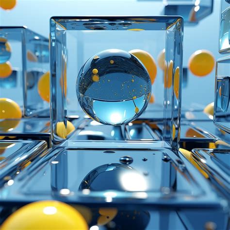 Premium Photo 3d Rendered Closeup Abstract Artwork Of A Glass Square With Blue And Yellow