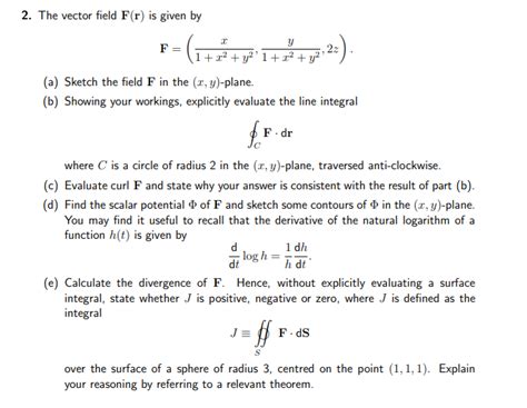solved 2 the vector field f r is given by
