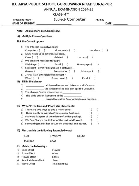 Kc Arya 4th Computer Paper Pdf Microsoft Word Software