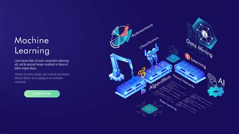 기계 학습 Ai 데이터 마이닝 알고리즘 알고리즘 신경망 딥 러닝 및 자율 아이소메트릭 벡터 개념입니다 3차원 형태에 대한 스톡