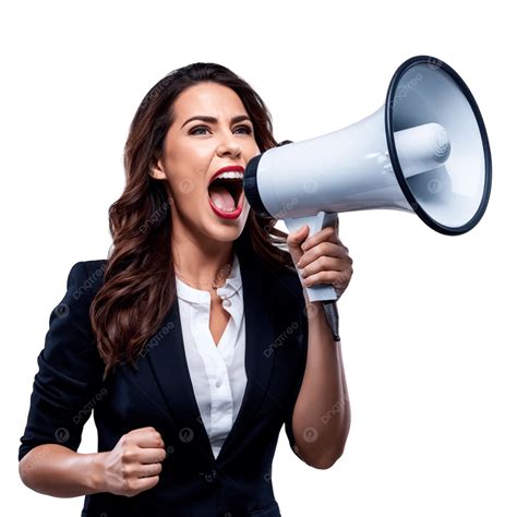 Business Woman Yelling Through A Megaphone Business Women Screaming