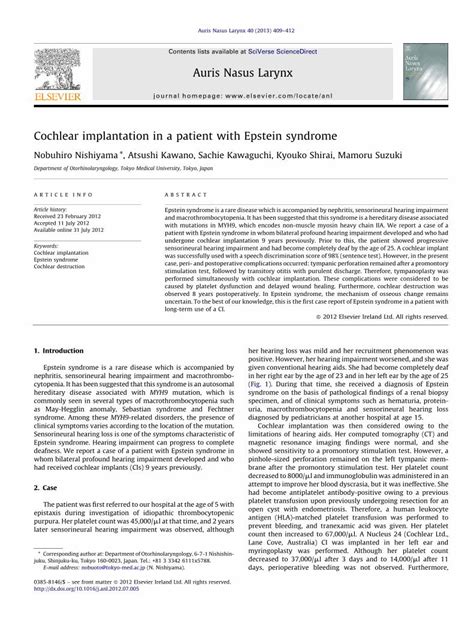 Pdf Cochlear Implantation In A Patient With Epstein Syndrome