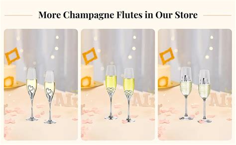 Nuptio Wedding Champagne Flutes Glasses 2 Pcs Silver Tulip Champange Flute With Wooden T Box