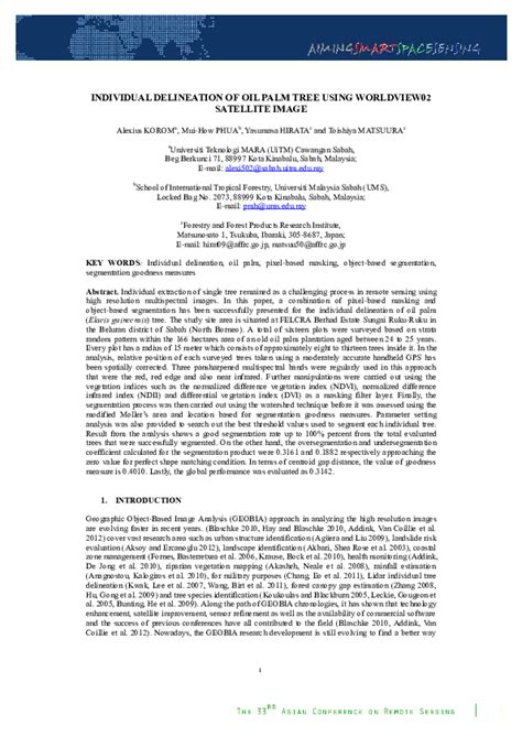 Pdf Individual Delineation Of Oil Palm Tree Using Worldview 2 Satellite Image
