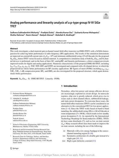 Analog Performance And Linearity Analysis Of A P Type Group Iv Iv Sige Tfet
