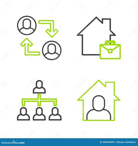 Set Line Online Working Hierarchy Organogram Chart And Project Team Base Icon Vector Stock