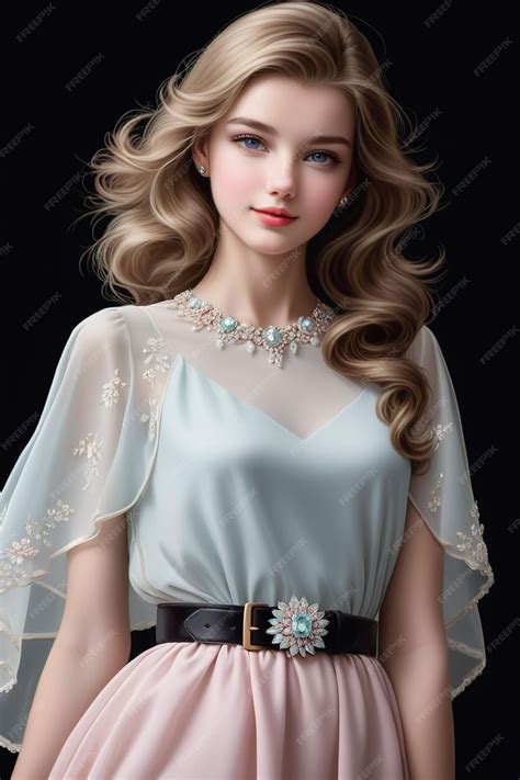 A Pretty European Girl In Pastel Clothes On Black Background In Cartoon