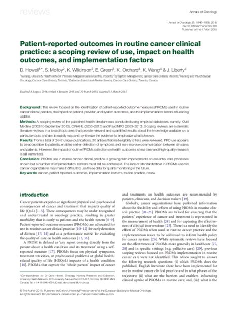 Pdf Patient Reported Outcomes In Routine Cancer Clinical Practice A Scoping Review Of Use
