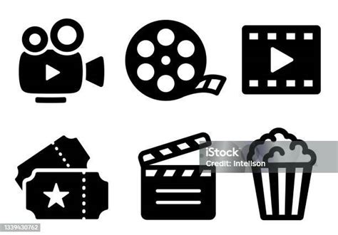 시네마 아이콘이 설정됩니다 컬렉션 아이콘 팝콘 상자 영화 클래퍼 보드 영화 영화 Tv 비디오 및 기타 플랫 스타일 스톡 벡터