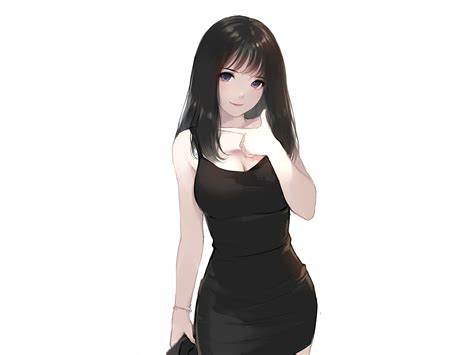 Download Wallpaper Girl Cleavage Long Hair Dress Boobs Anime