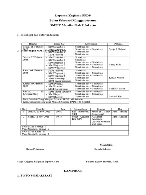Laporan Kegiatan Ppdb Bln Feb Pdf