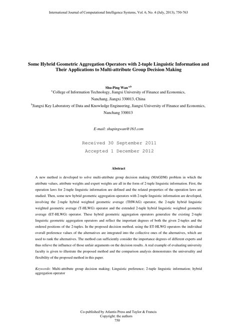 Pdf Some Hybrid Geometric Aggregation Operators With 2 Tuple Linguistic Information And Their