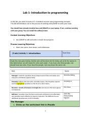 Lab Babe Docx Lab Introduction To Programming In This Lab You Work In Teams Of