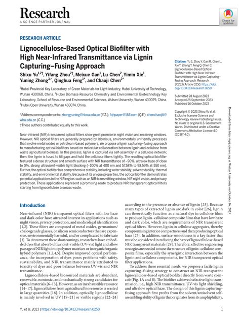 Pdf Lignocellulose Based Optical Bio Filter With High Near Infrared Transmittance Via Lignin
