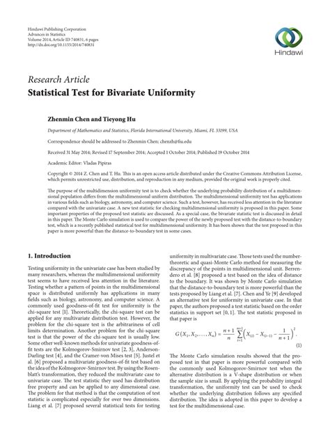 Pdf Statistical Test For Bivariate Uniformity